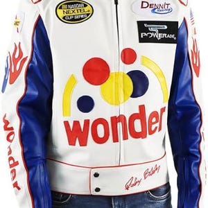 Men's Leather Ricky White Racing Faux Leather Jacket - Bobby Biker ...