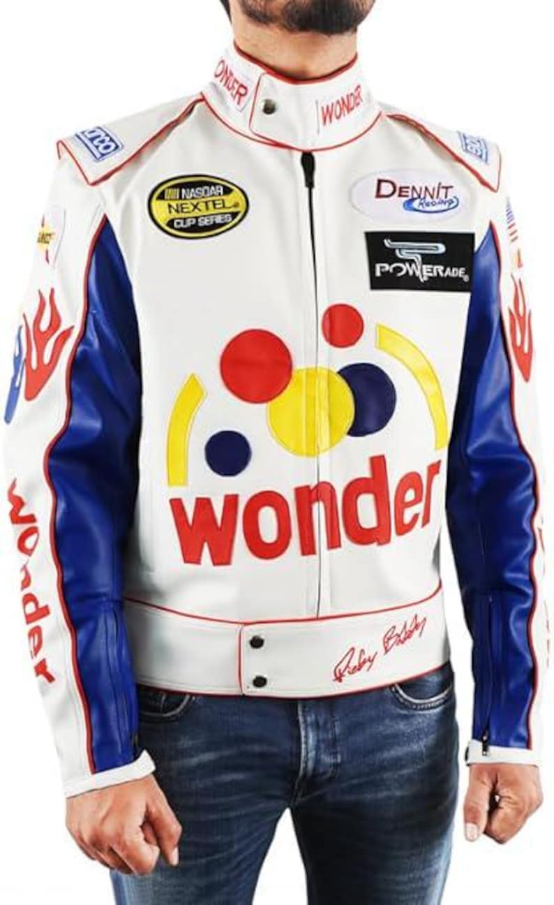 Men's Leather Ricky White Racing Faux Leather Jacket - Bobby Biker ...