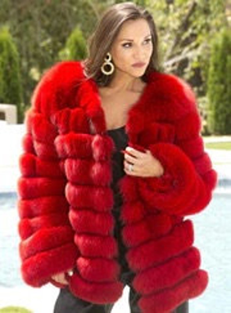 Women's Red/white Fox Fur Jacket Coat Peter Pan Collar Karakul Sheep ...