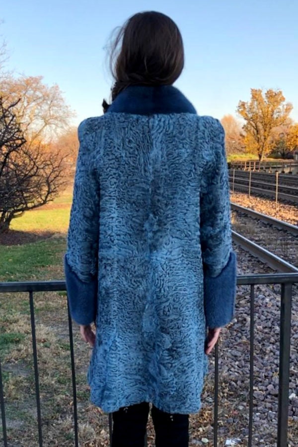 Women's Blue Real Broad Tail Persian Lamb Fur Jacket Coat Peter Pan ...