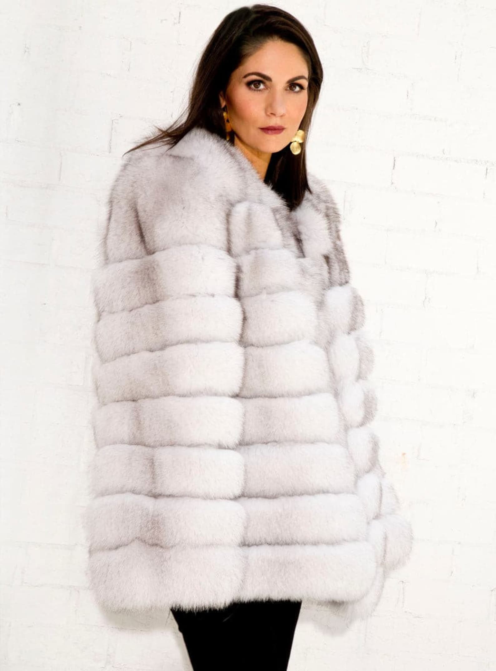 Women's Red/white Fox Fur Jacket Coat Peter Pan Collar Karakul Sheep ...