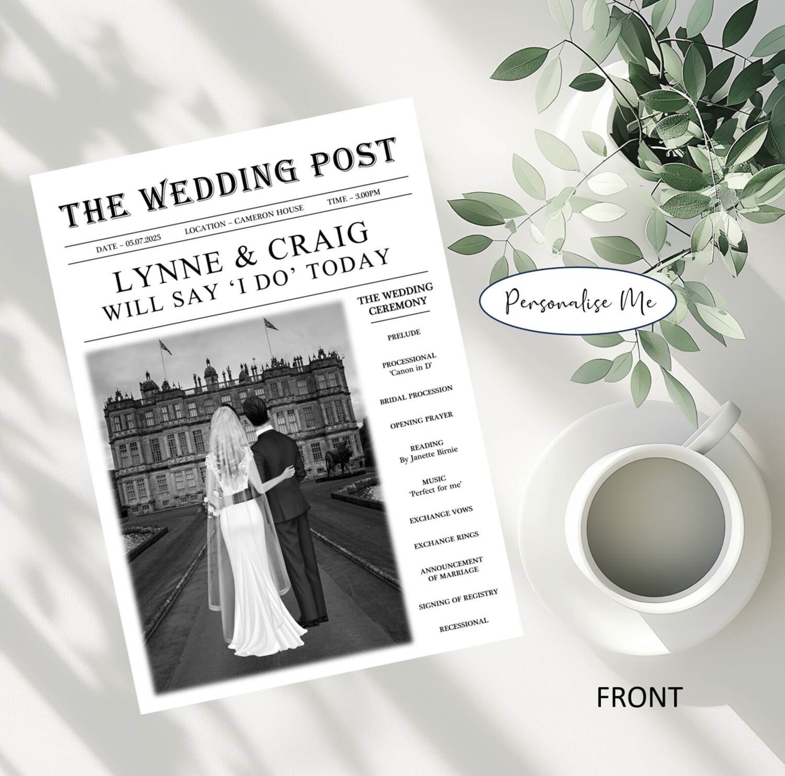 Personalized Wedding Newspaper Program: Order of the Day - Etsy