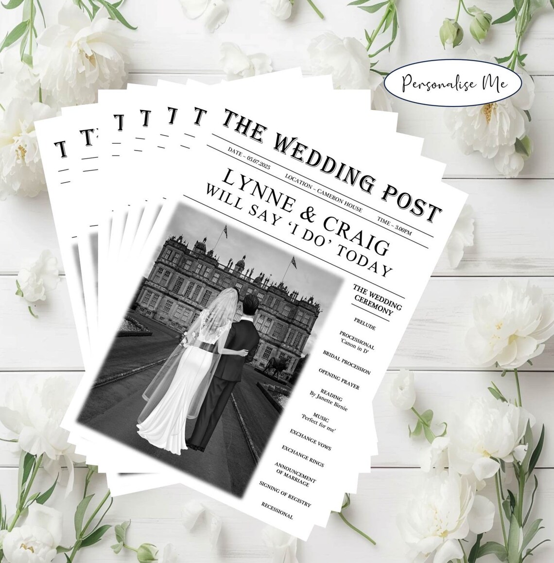 Personalized Wedding Newspaper Program: Order of the Day - Etsy