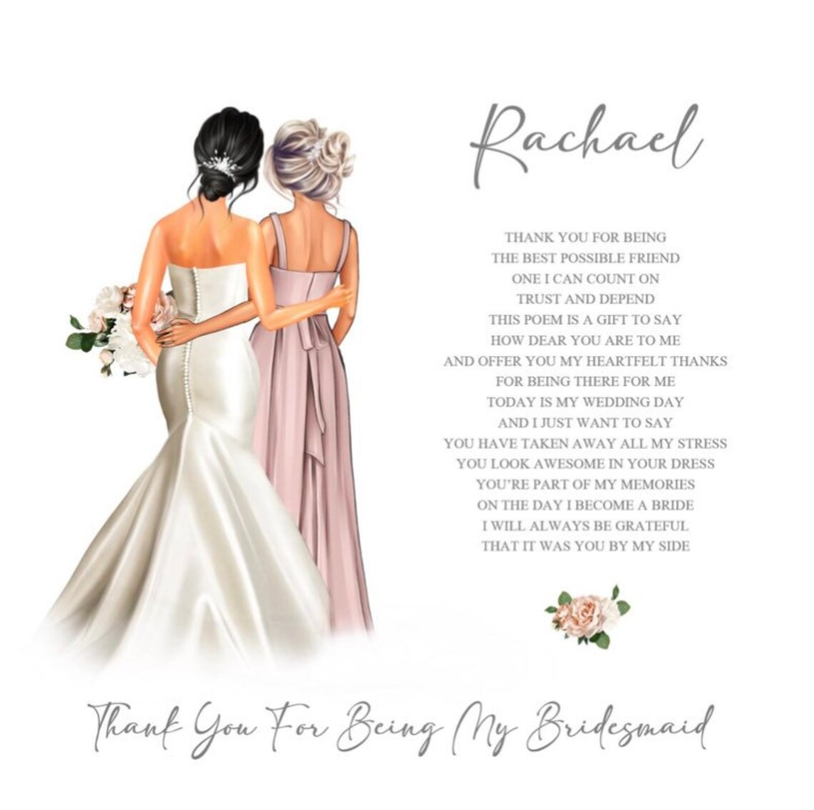 Thank You for Being My Bridesmaid Card Bridesmaid Poem | Etsy UK