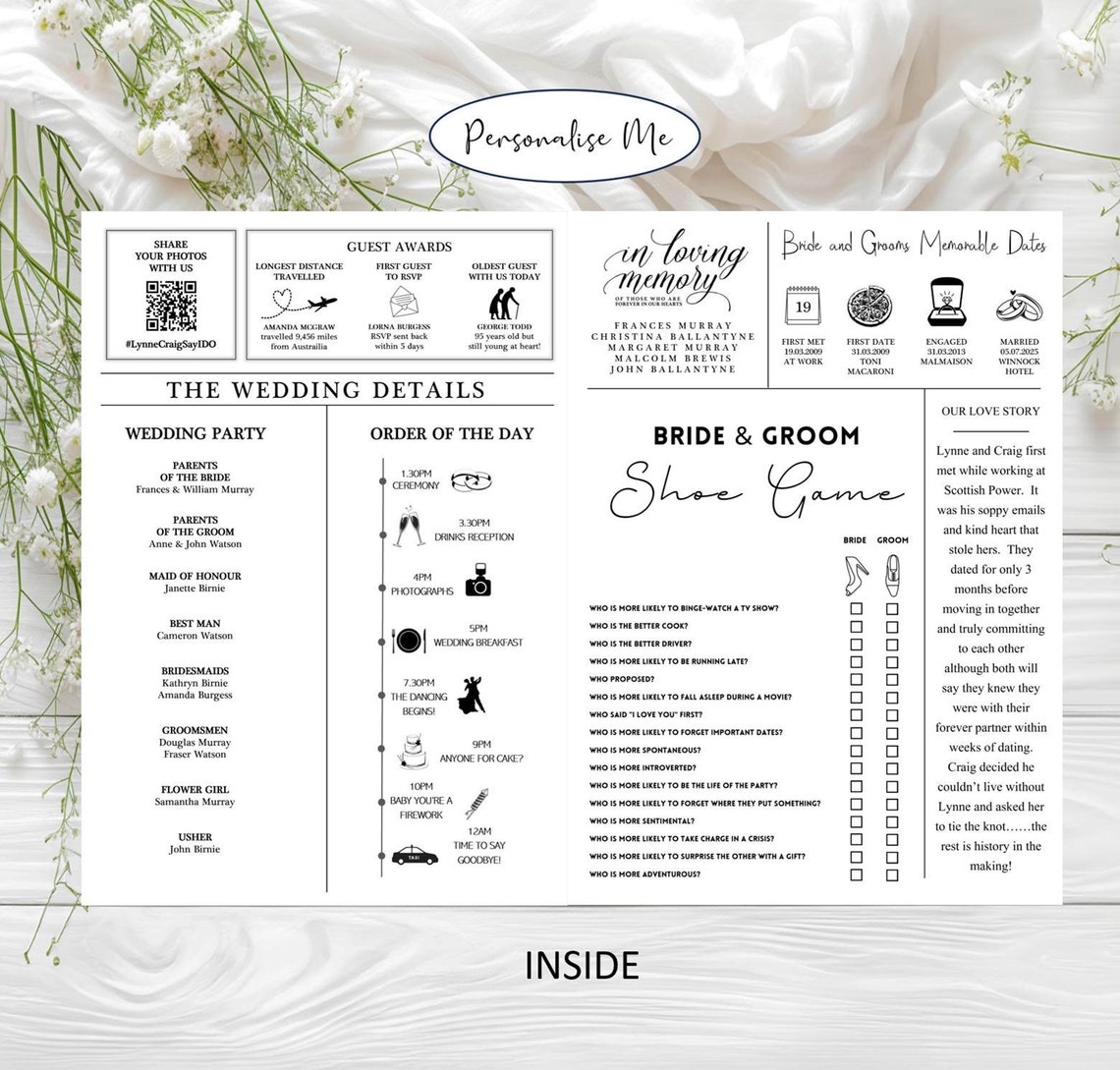 Personalized Wedding Newspaper Program: Order of the Day - Etsy