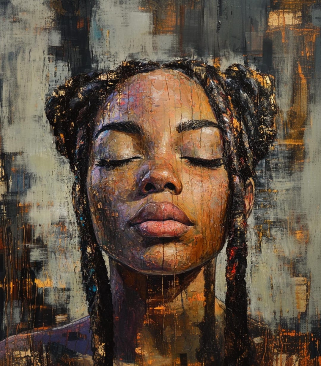 Abstract Black African American Woman Portrait - Afrocentric Wall Art ...