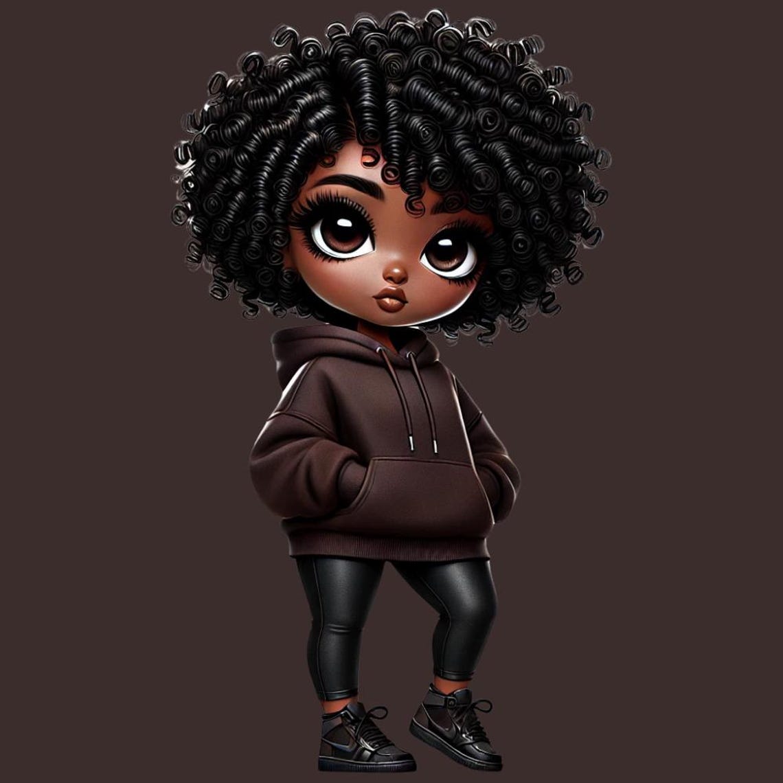 Chibi African American Young Girl Image - Curly Hair Digital Download ...
