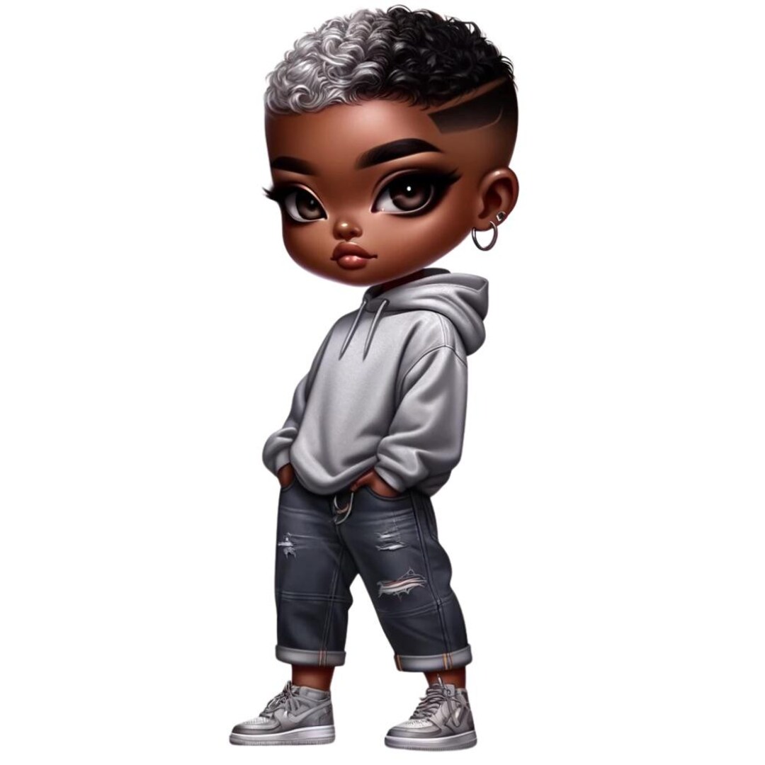 Chibi Girl Art Print – Gray Hoodie, Ripped Jeans (JPEG & PNG) - Etsy