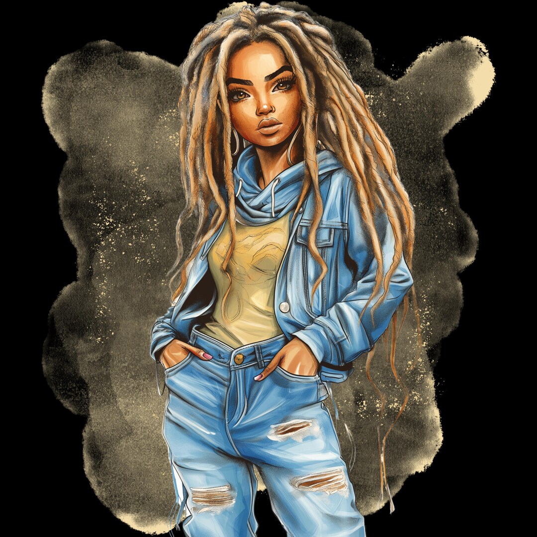 Afrocentric Digital Art - Black Woman With Sacred Locs Illustration ...