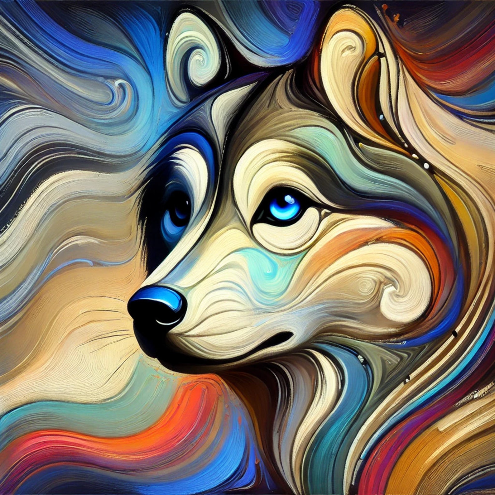 Pet Lovers, Dog Lovers, Abstract Painting of Husky, AI Generated Image ...