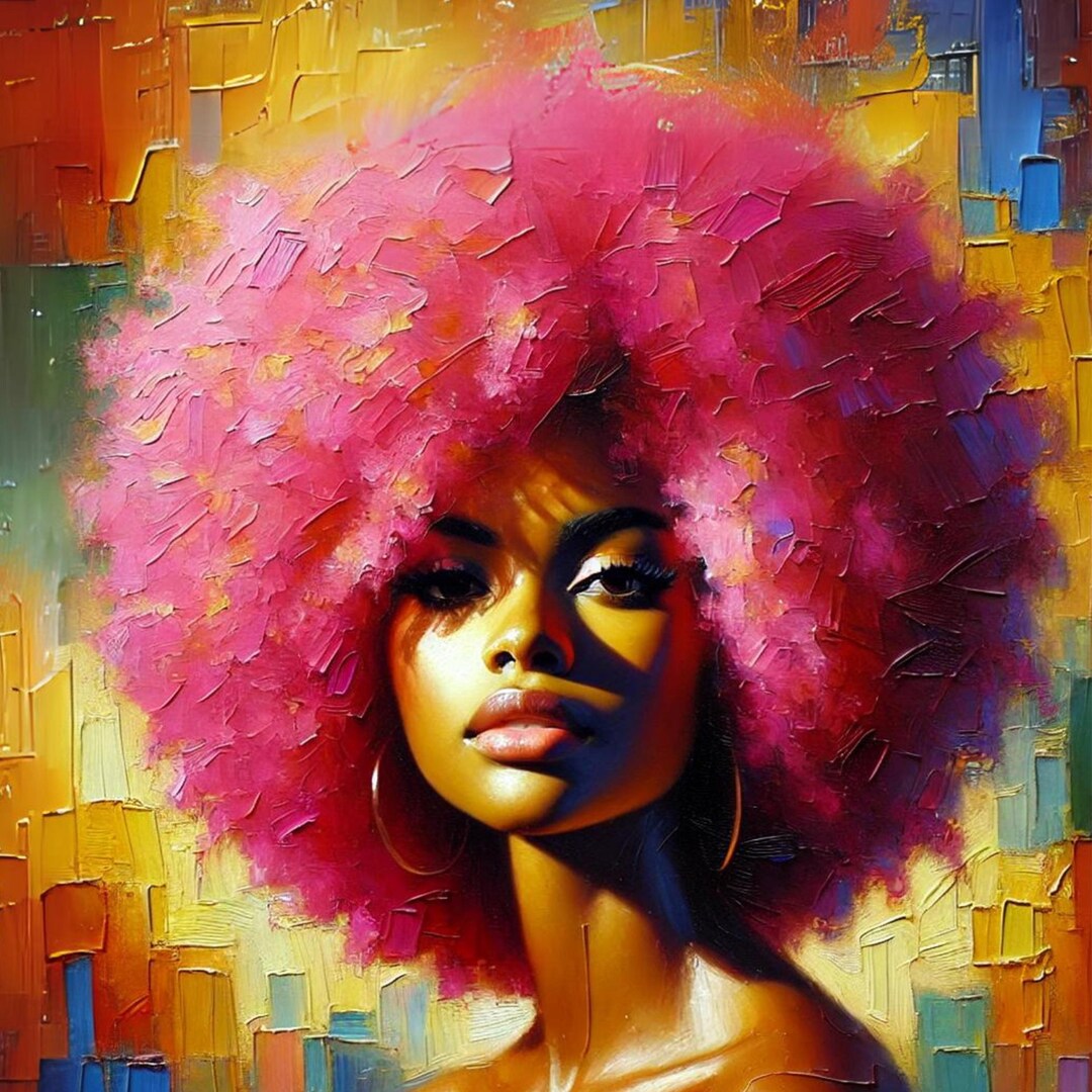 Pink Afro Art Print: Black Woman Portrait, Melanin Beauty (digital ...
