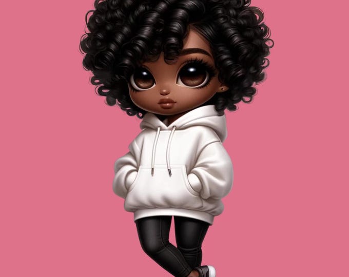 Chibi Ladies - 10 PNG Files, Transparent Background, Distressed Jeans ...