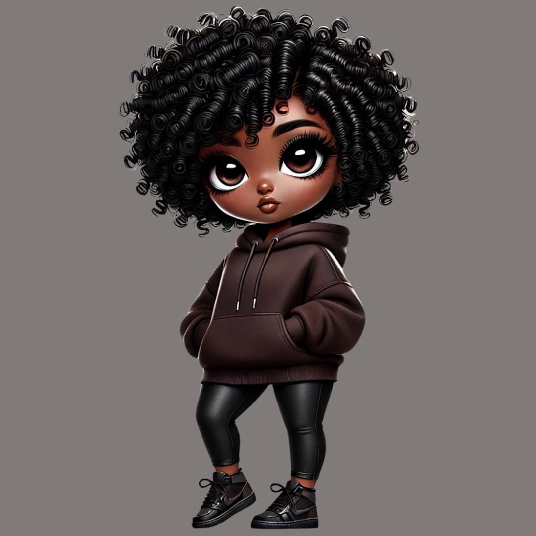 Chibi African American Young Girl Image - Curly Hair Digital Download ...