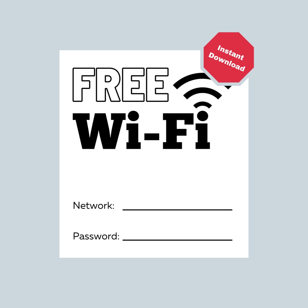 Wifi Printable, Wifi Sign for Airbnb, Digital Printable Sign, Free Wifi ...