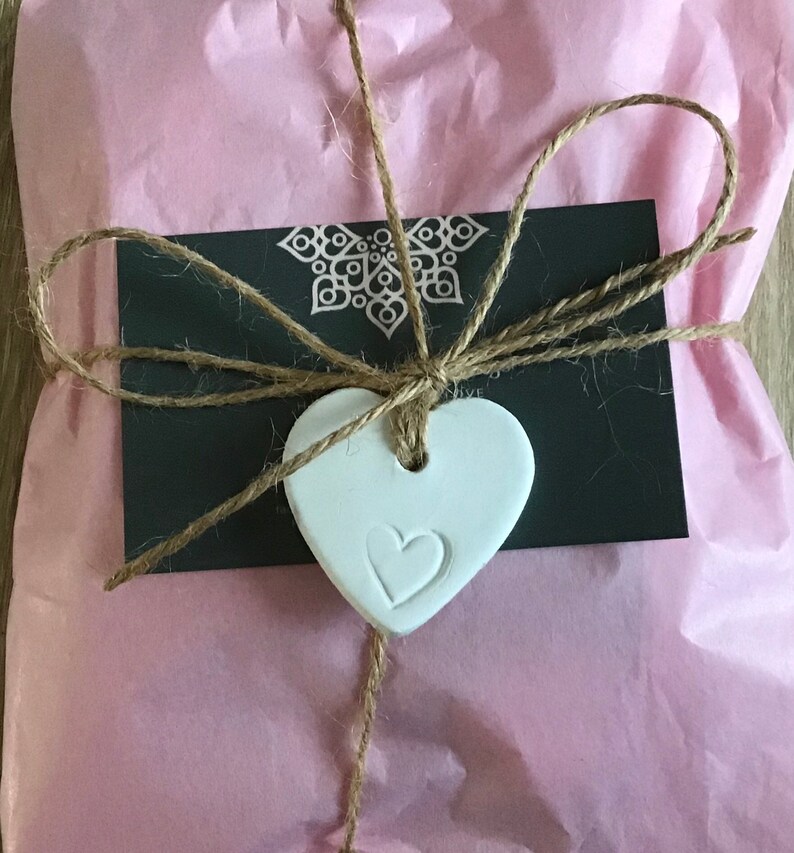 6 Small white clay heart tags | Etsy
