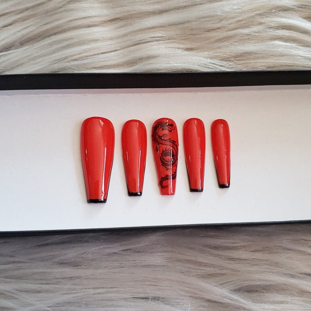 Red Press on Nails - Etsy