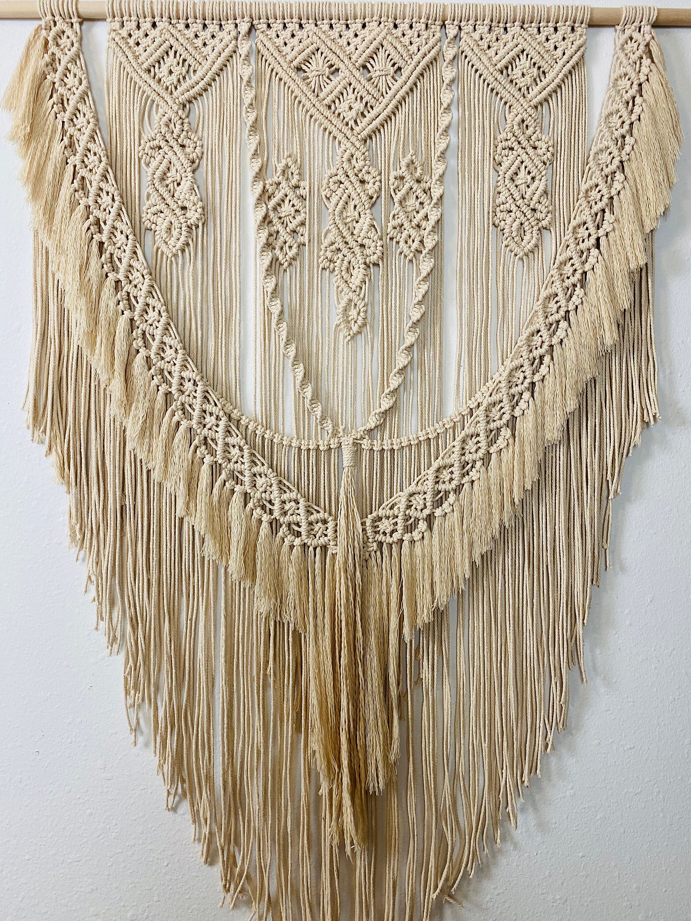 Large Macrame Wall Hanging on Wood Dowel Intricate Layered - Etsy