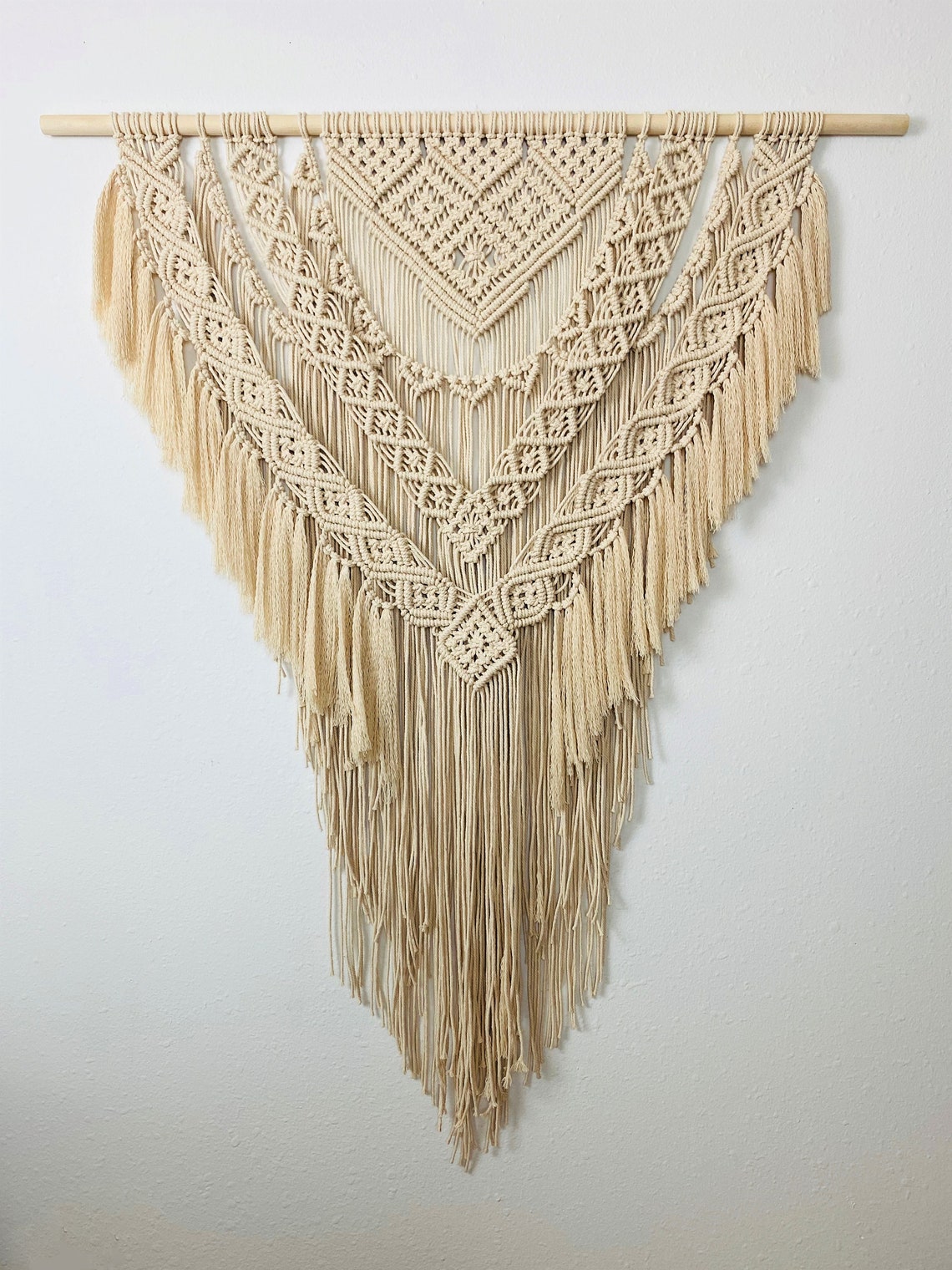 Large Macramé Wall Hanging on Wood Dowel Layered Bohemian - Etsy
