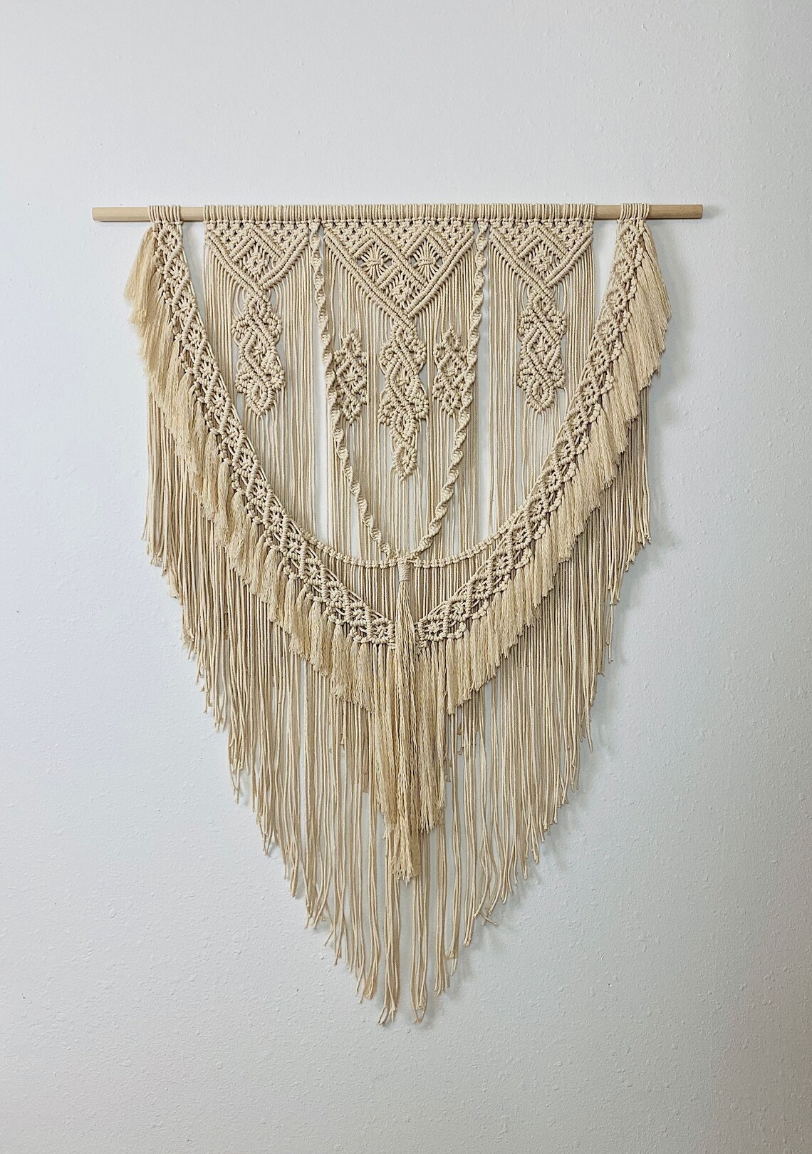 Large Macrame Wall Hanging on Wood Dowel Intricate Layered - Etsy