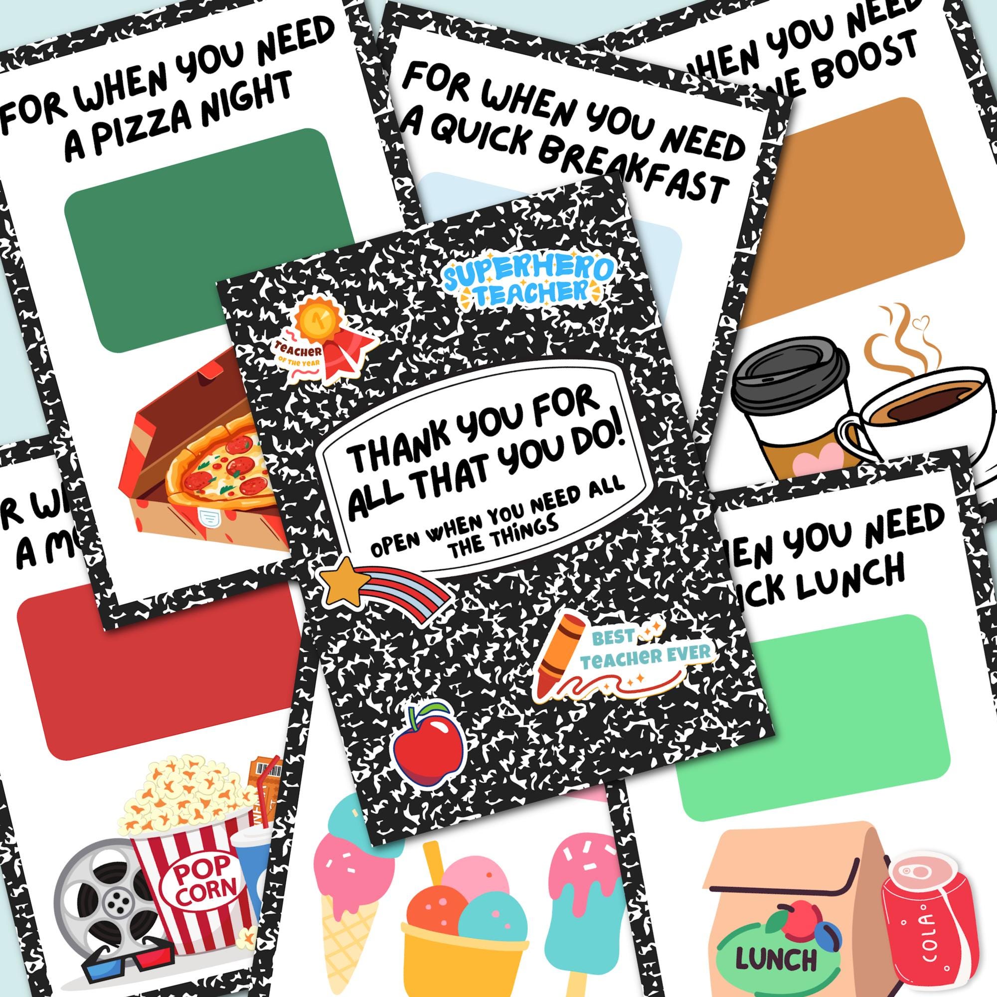 Teacher Gift Card Book, Printable Teacher Appreciation Gift Card Book ...