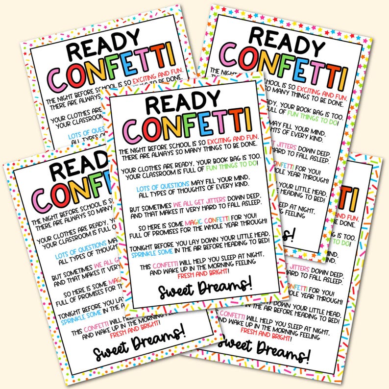Ready Confetti Printable Poem With Bag Toppers, Back to School Ready ...