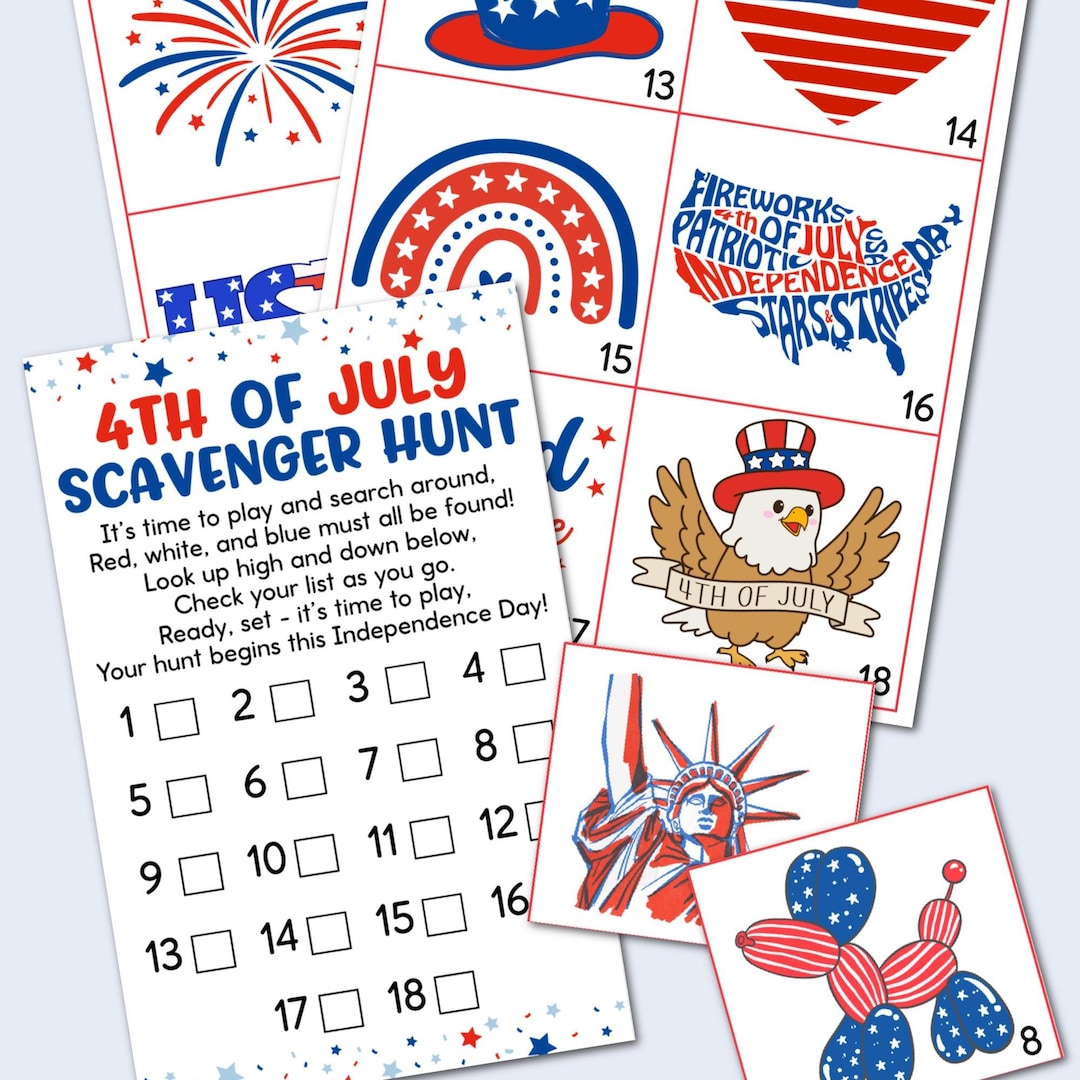 4th of July Scavenger Hunt, Fourth of July Scavenger Hunt, Patriotic ...