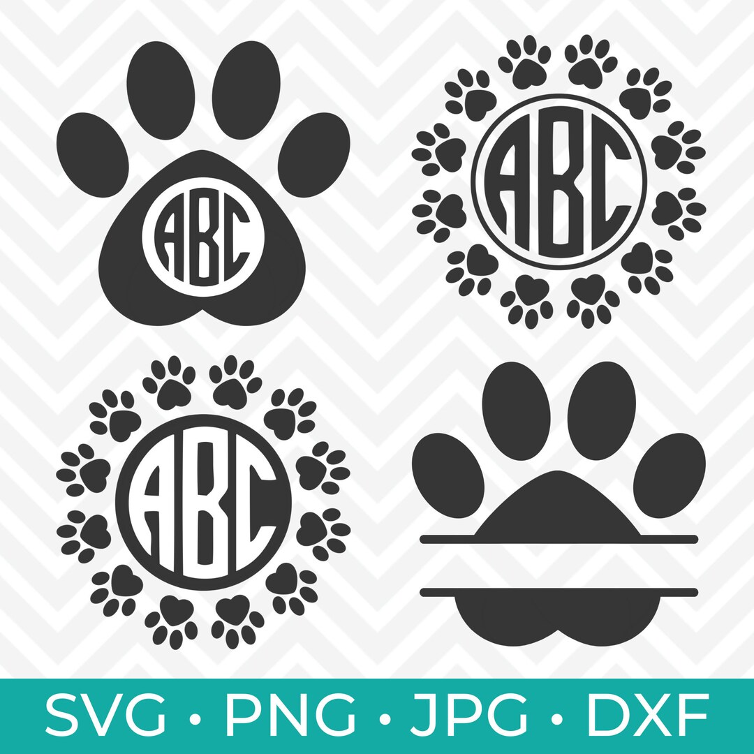 Paw Print Monogram Digital Cut File - Cricut - Silhouette - Paw Print ...
