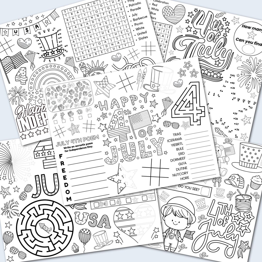 Printable 4th of July Activity Mat, 4th of July Coloring Placemat ...
