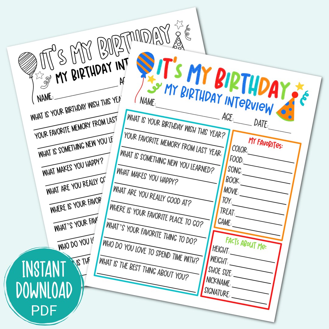 Birthday Interview - Printable Birthday Interview - Birthday Keepsake ...