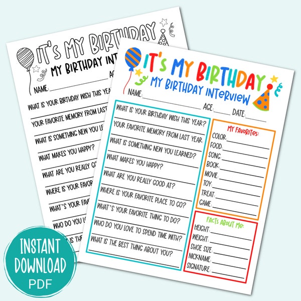 Birthday Interview Questions Pdf - Etsy