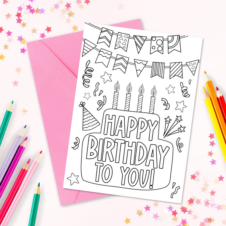 Coloring Birthday Card Instant Printable Coloring Birthday - Etsy