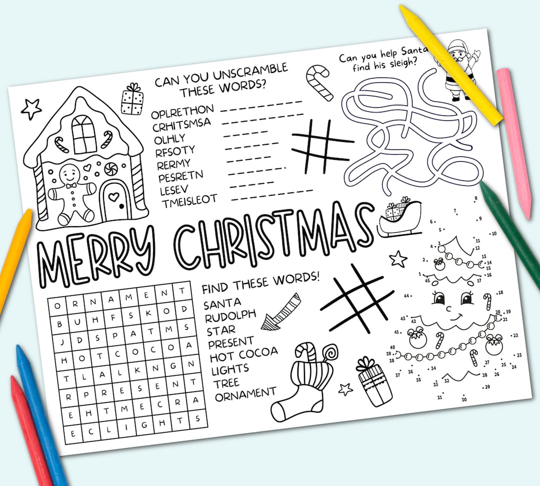 Christmas Activity Placemat, Christmas Coloring Placemat, Printable ...