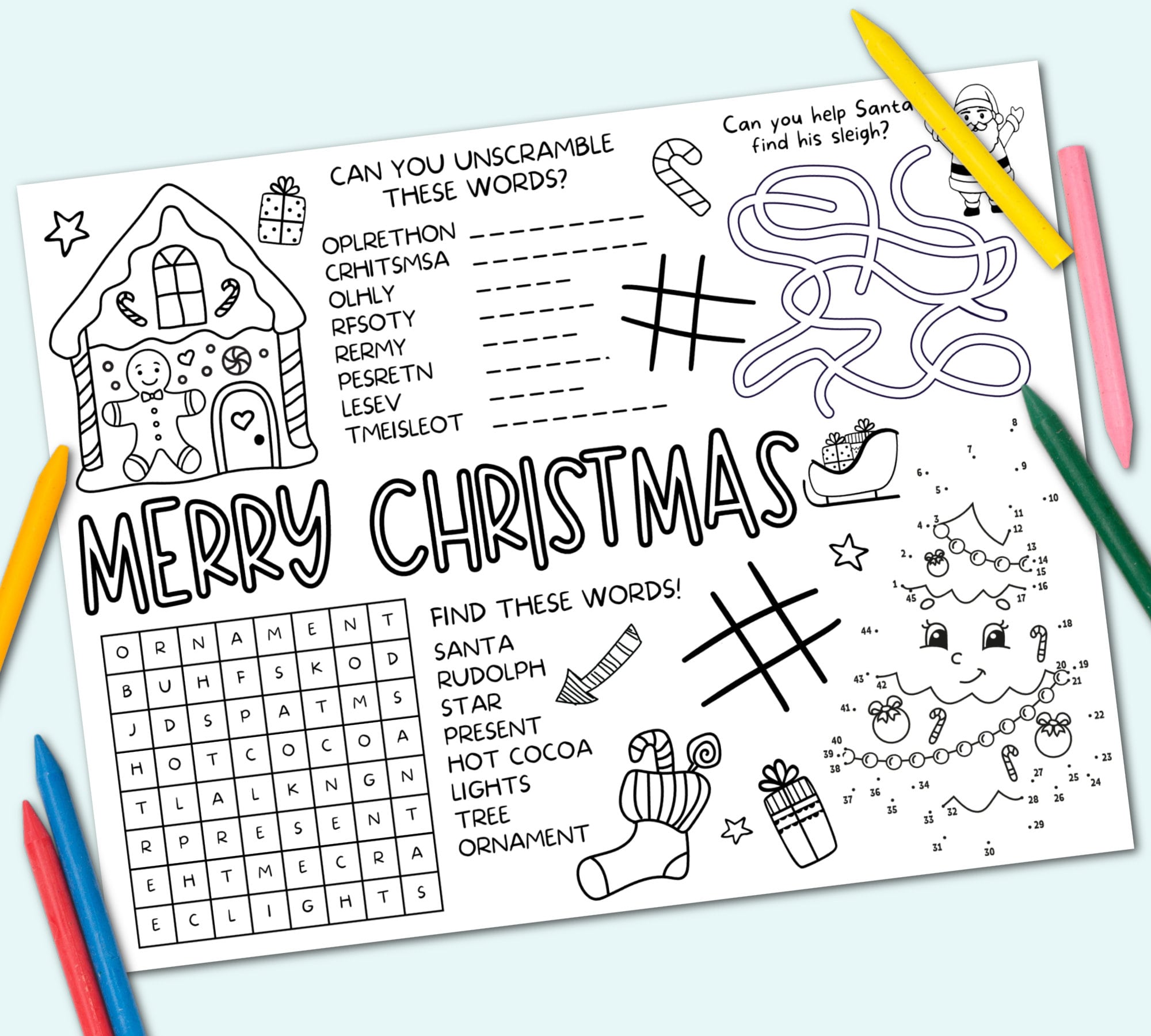 Christmas Activity Placemat, Christmas Coloring Placemat, Printable ...