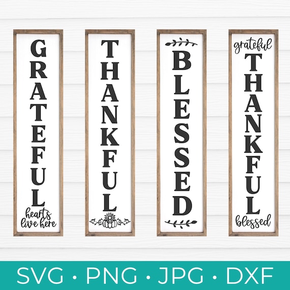 Thankful Blessed Grateful Vertical SVG Bundle Thankful Porch | Etsy UK