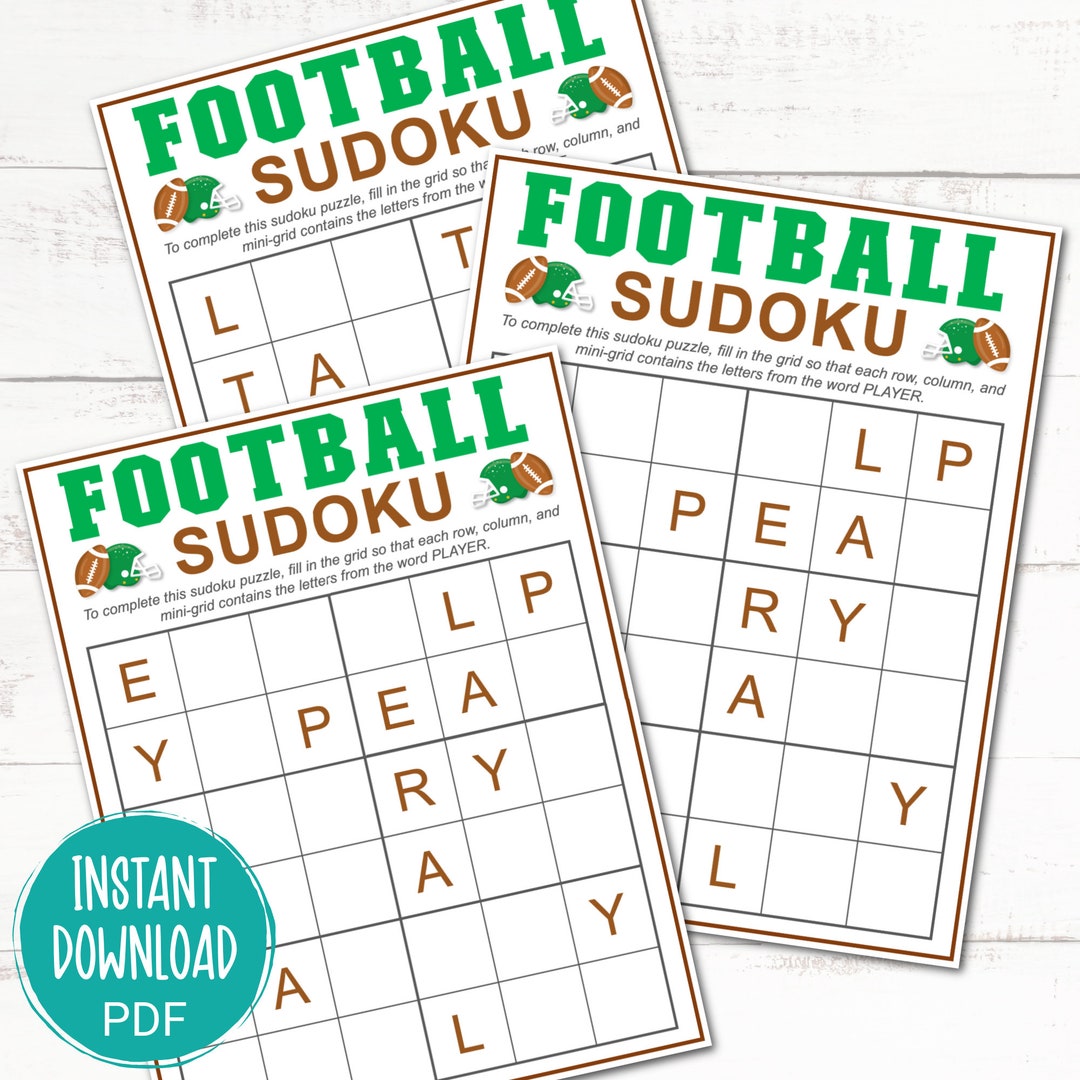 Football Sudoku - Football Printable - Football Game - Digital Download ...