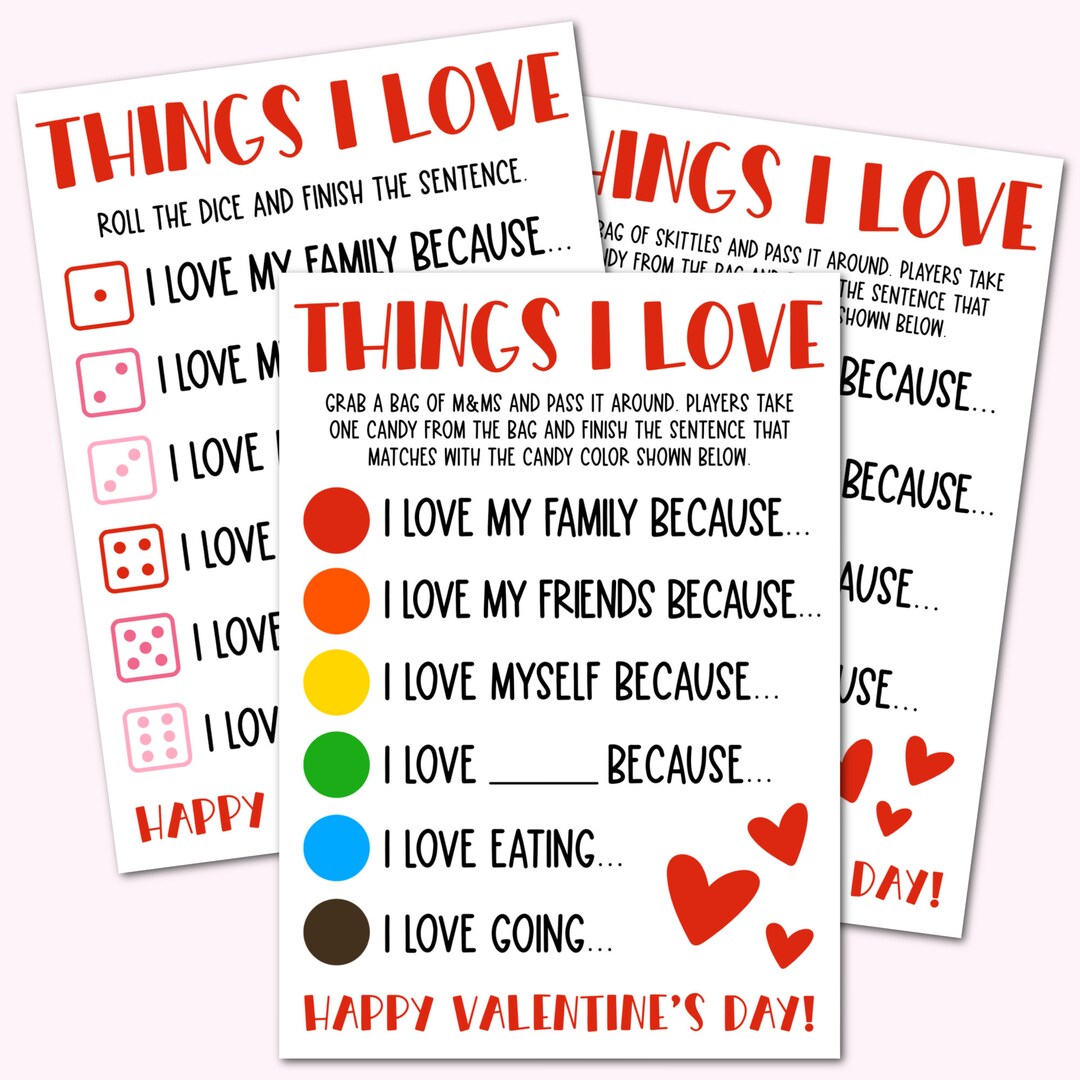 Valentine's Day Things I Love Game - Valentine's Day Game - Valentine's ...