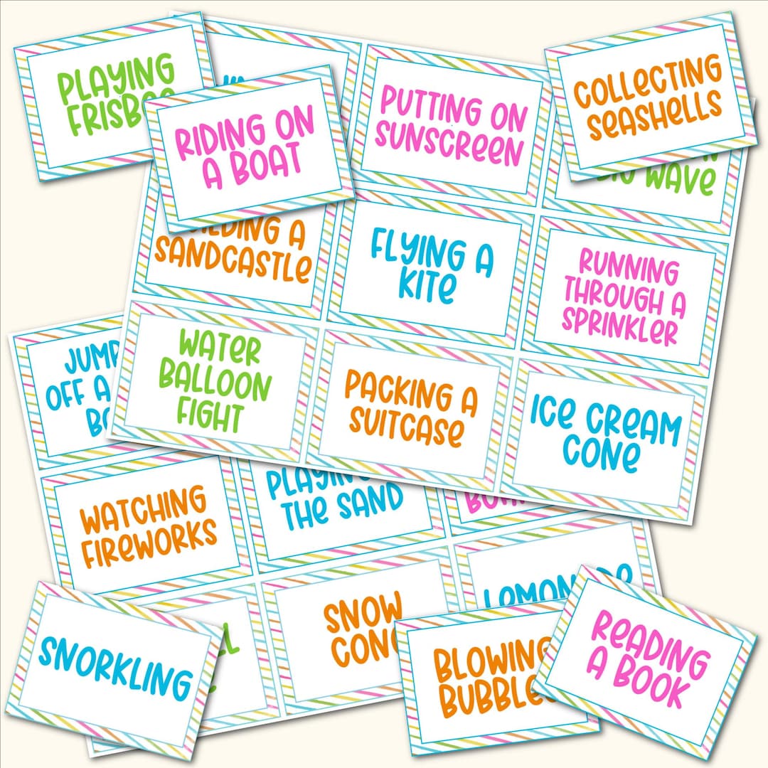 Summer Game Cards, Summer Charades Game, Summer Pictionary Game, Summer ...