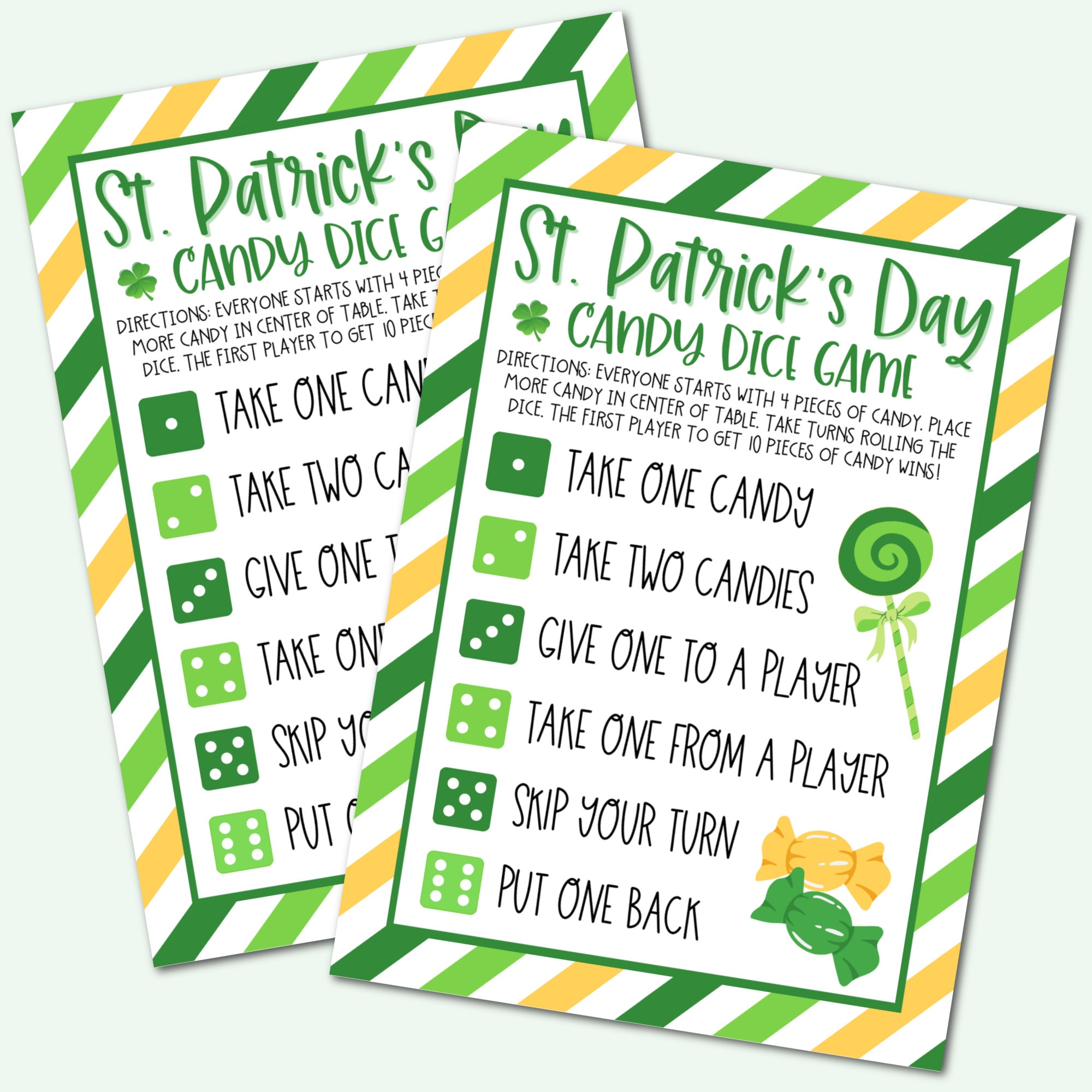 St. Patrick's Day Game - Printable St. Patrick's Day Candy Dice Game ...