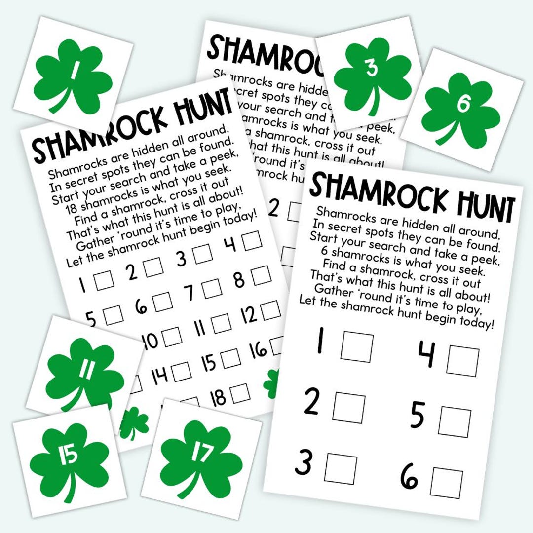 Shamrock Hunt St. Patrick's Day Printable Game, Shamrock Hunt Scavenger ...