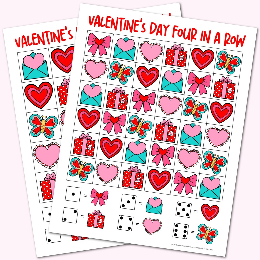 Valentine's Day Four in a Row Game - Valentine's Day Game - Valentine's ...