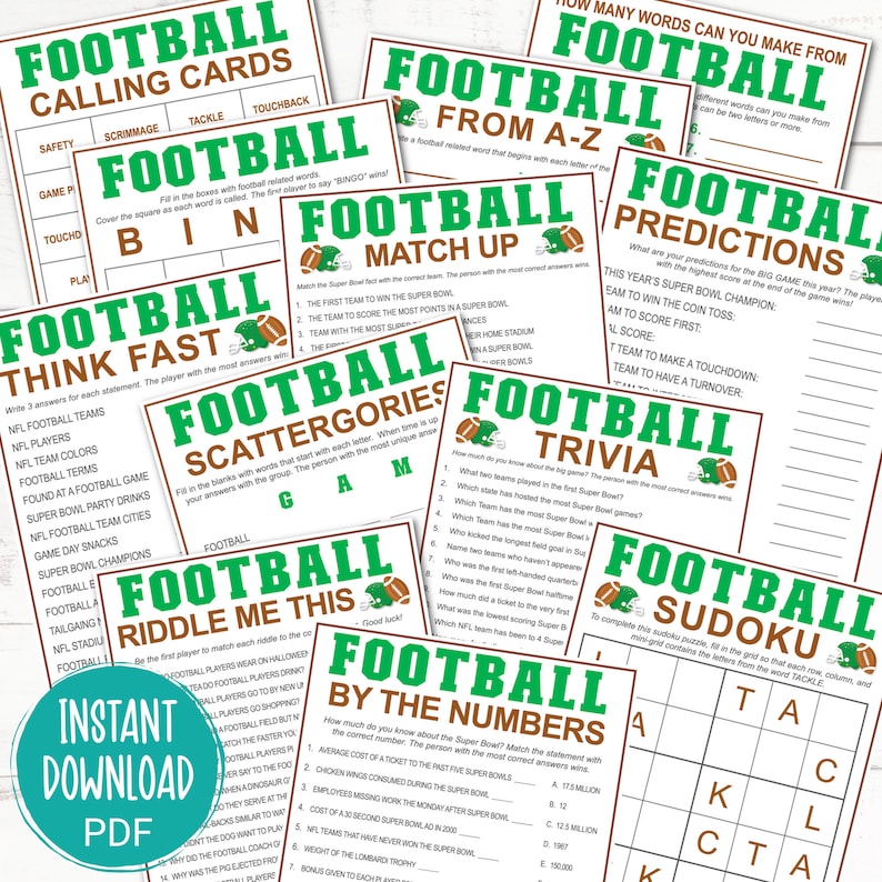 Football Game Pack - Football Games - Footbal Printables Games ...