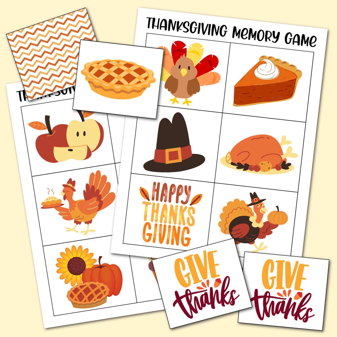 Thanksgiving Memory Game - Thanksgiving Matching Game - Thanksgiving ...