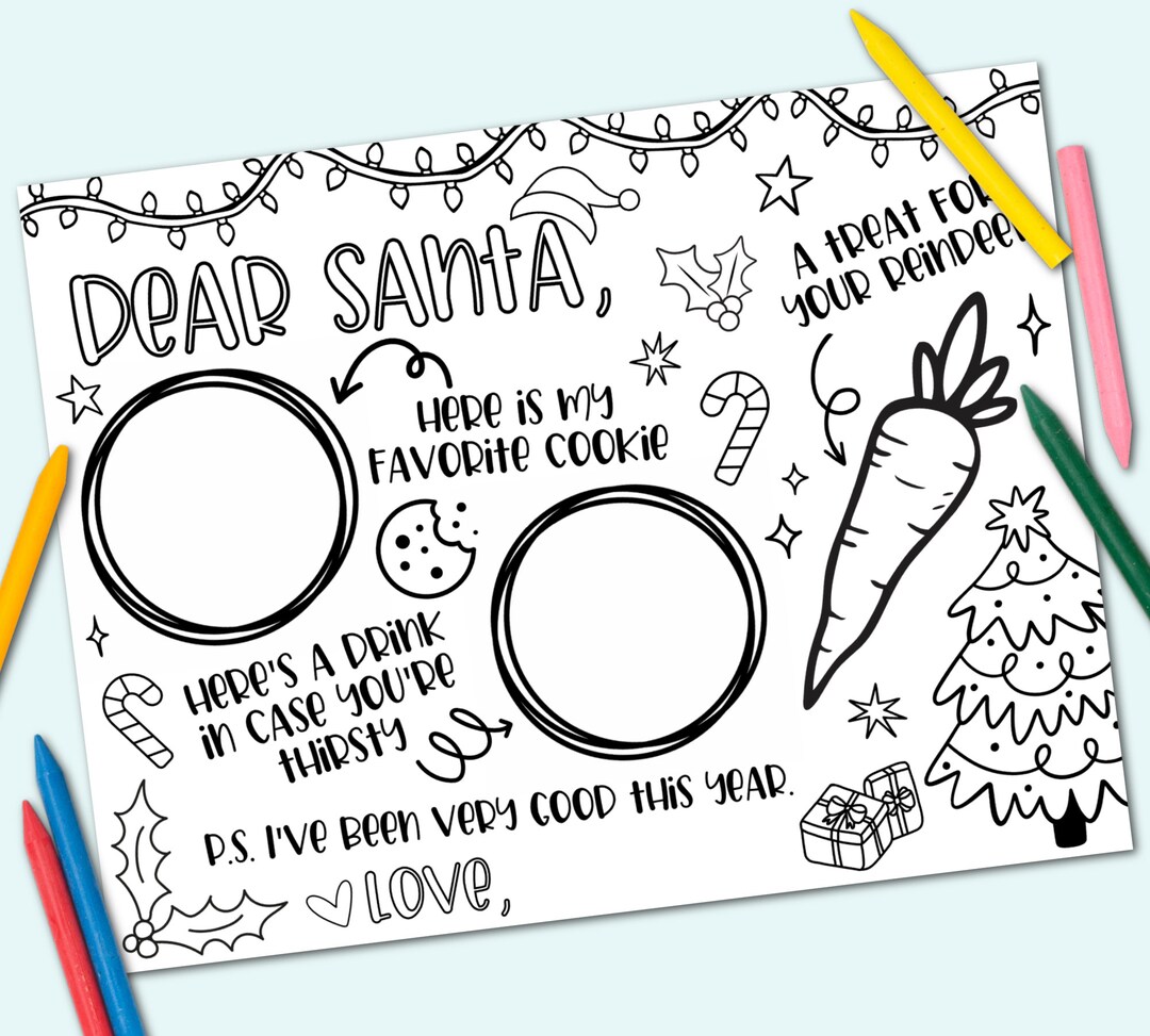 Milk and Cookies for Santa Printable Placemat, Dear Santa Coloring ...