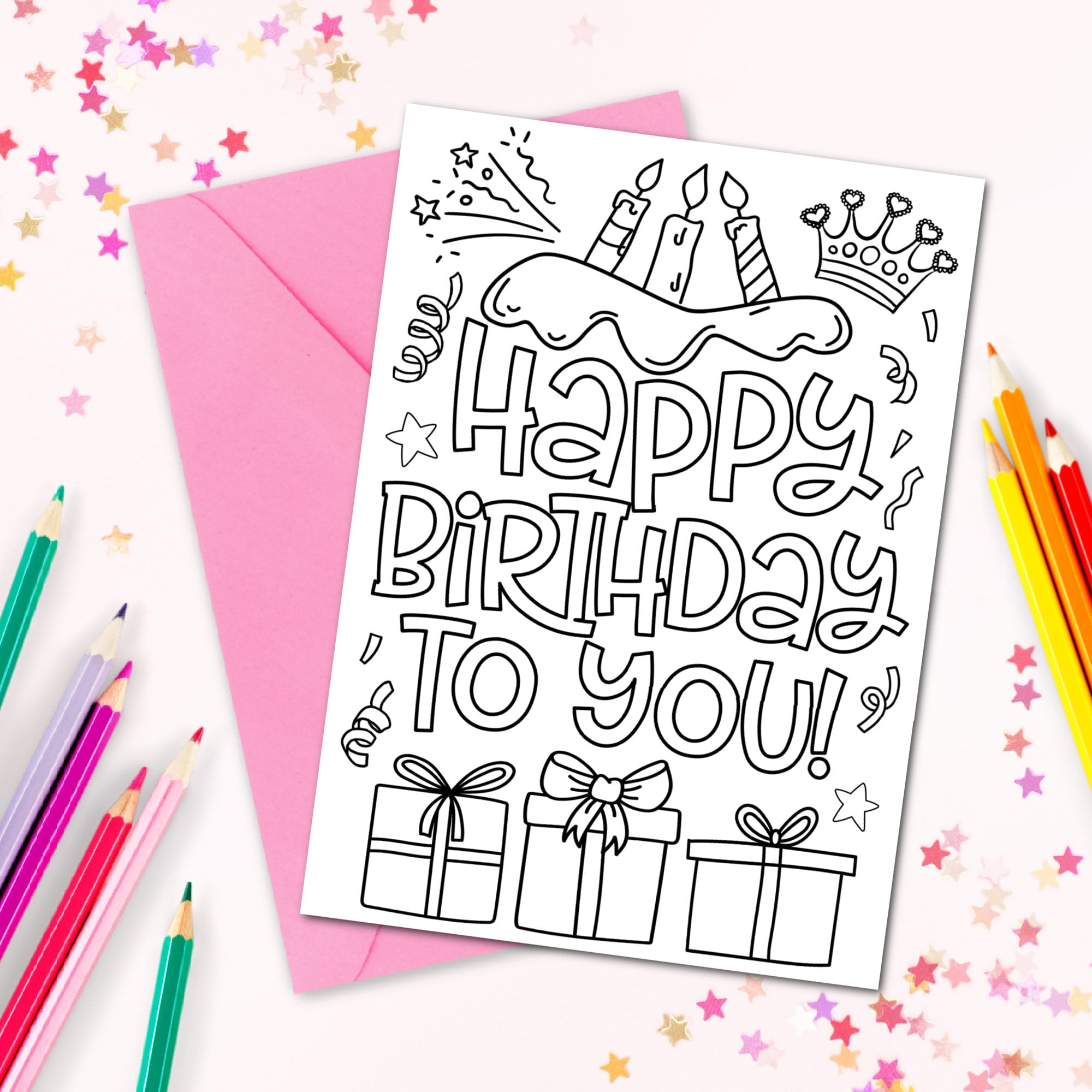 Printable Coloring Birthday Card Digital Download Coloring - Etsy