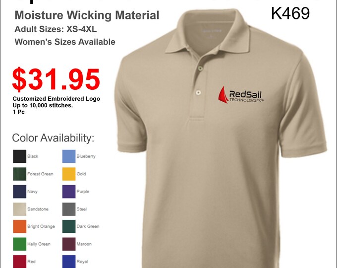 Custom Embroidered Ladies Performance Polo Shirt - Includes Left Chest ...