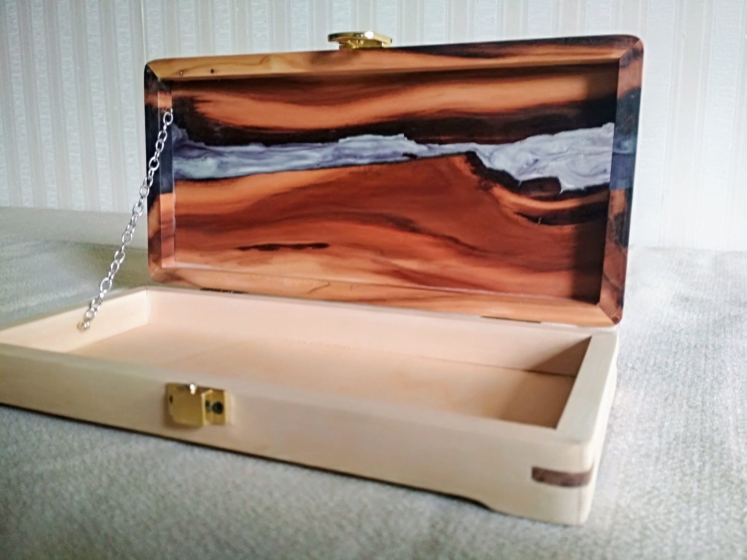 Handcrafted Burl Wood and Epoxy Resin Jewelry Keepsake Box, Bill Check ...