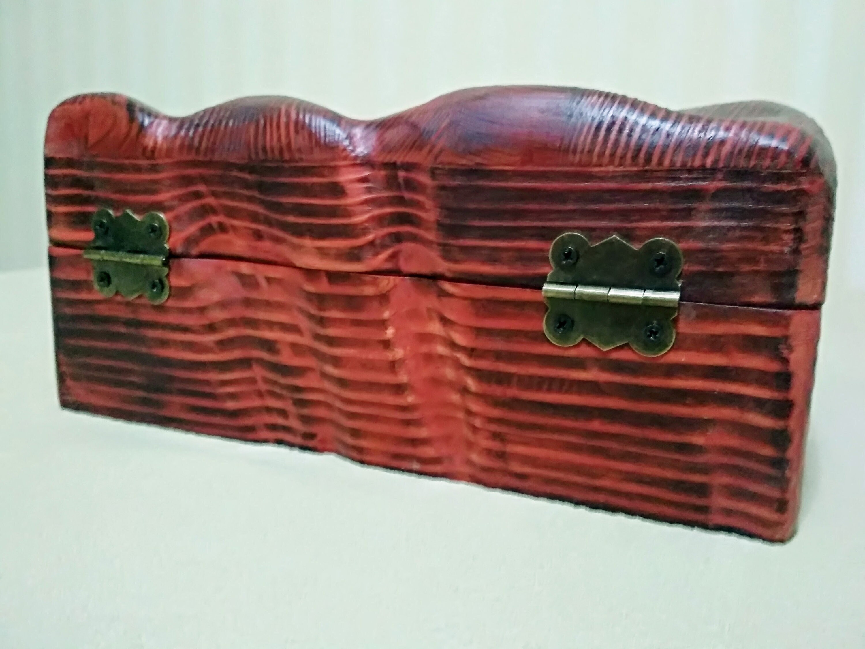 Handmade Figured Pine Wood Box. Red and Black Wood Jewelry Box. Fancy ...