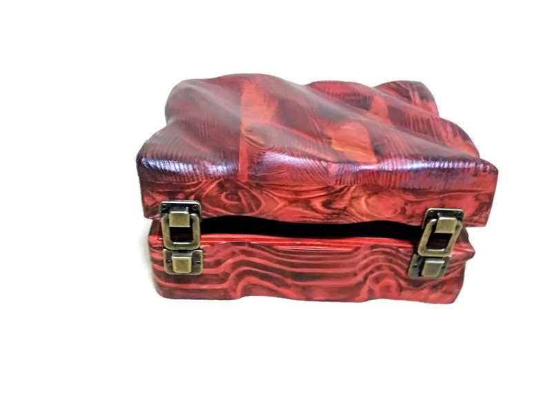 Handmade Figured Pine Wood Box. Red and Black Wood Jewelry Box. Fancy ...