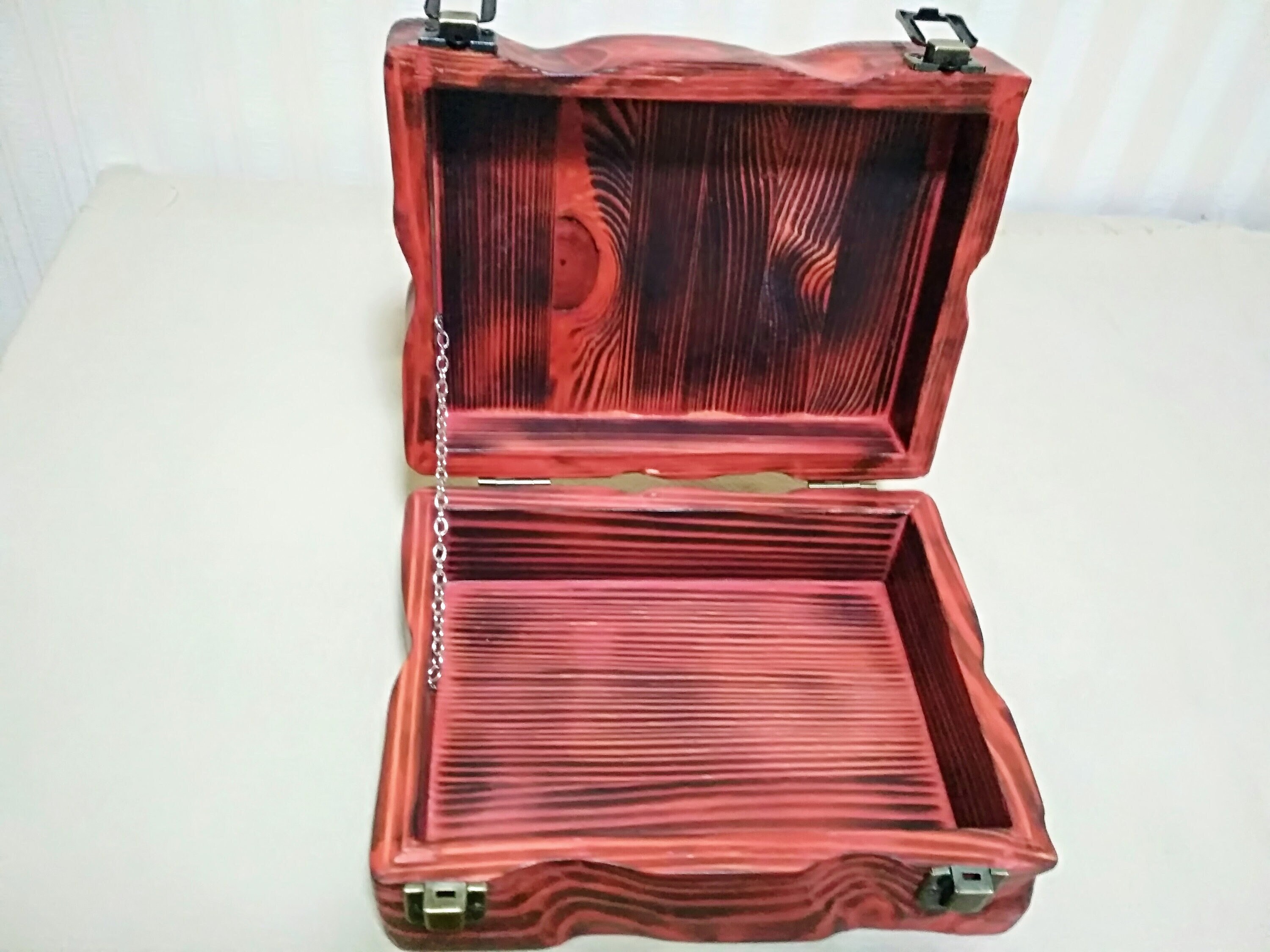 Handmade Figured Pine Wood Box. Red and Black Wood Jewelry Box. Fancy ...