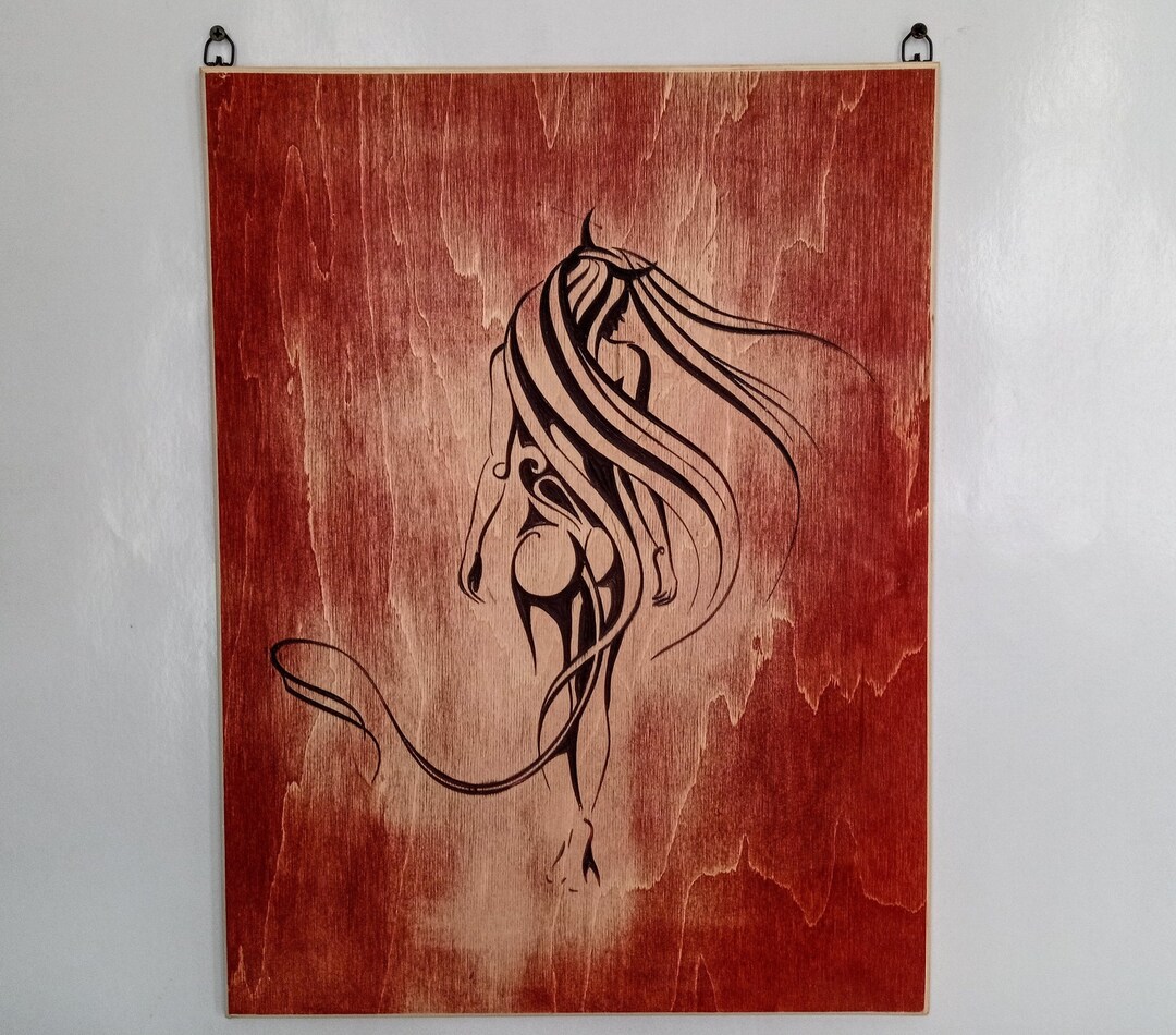 Decorative Carved Wood Panel With Image of the Devil Girl. Handcrafted ...
